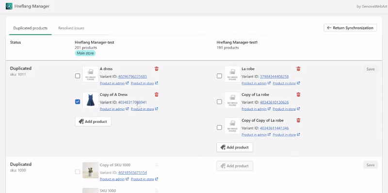 Synchronization page - Shopify Hreflang Manager App